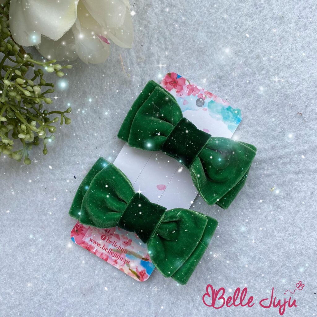 Par de gancho veludo verde - Belle Juju